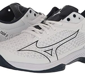 Mizuno Wave Exceed Tour 5 AC Men Tennis Shoe, White-Dress Blue, 8.5