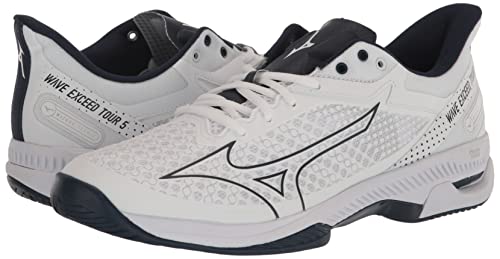 Mizuno Wave Exceed Tour 5 AC Men Tennis Shoe, White-Dress Blue, 8.5