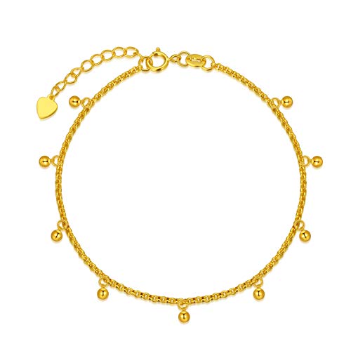 SISGEM 18K Real Gold Women Bracelet, Yellow Gold Diamond Cut Balls Bracelet Italian Mesh Link Chain Bracelet Jewelry Giftd for Her, Wife, Mom, 6.5" - 7.5"