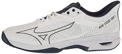 Mizuno Wave Exceed Tour 5 AC Men Tennis Shoe, White-Dress Blue, 8.5