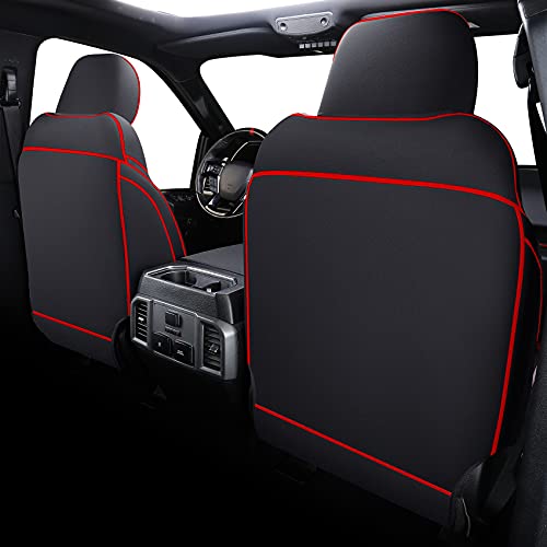 Coverado Car Seat Cover Full Set with Waterproof Neoprene, Front and Back Car Seat Protector for Trucks, Custom Fit for 2015-2023 Ford F150 Crew Cab and 2017-2023 F250 F350 F450(Red and Black)