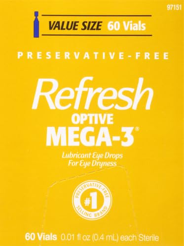 Refresh Optive MEGA-3 Lubricant Eye Drops Preservative-Free Artificial Tears, 0.01 fl oz (0.4 mL), 60 Single-Use Containers