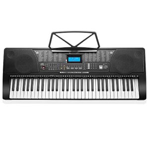 Ashthorpe 61-Key Digital Electronic Keyboard Piano with Light Up Keys, Beginner Kit Includes Headphones, Mic and Keynote Stickers