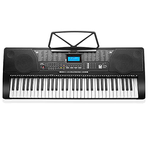 Ashthorpe 61-Key Digital Electronic Keyboard Piano with Light Up Keys, Beginner Kit Includes Headphones, Mic and Keynote Stickers