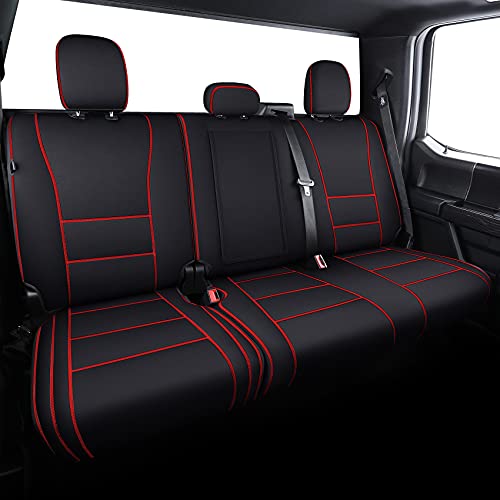 Coverado Car Seat Cover Full Set with Waterproof Neoprene, Front and Back Car Seat Protector for Trucks, Custom Fit for 2015-2023 Ford F150 Crew Cab and 2017-2023 F250 F350 F450(Red and Black)