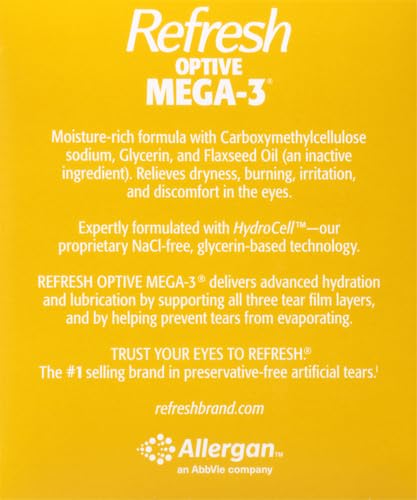 Refresh Optive MEGA-3 Lubricant Eye Drops Preservative-Free Artificial Tears, 0.01 fl oz (0.4 mL), 60 Single-Use Containers