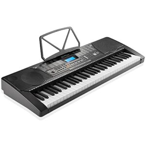 Ashthorpe 61-Key Digital Electronic Keyboard Piano with Light Up Keys, Beginner Kit Includes Headphones, Mic and Keynote Stickers