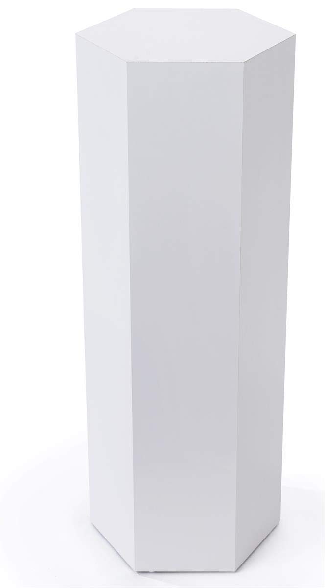 Displays2go Hexagon Pedestal Showcase, Laminated Particle Board - White (SMHEXPD36WHT)