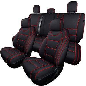 Coverado Car Seat Cover Full Set with Waterproof Neoprene, Front and Back Car Seat Protector for Trucks, Custom Fit for 2015-2023 Ford F150 Crew Cab and 2017-2023 F250 F350 F450(Red and Black)