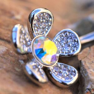 Dynamique 316L Surgical Steel Double Rainbow Flower Belly Button Ring (Sold Per Piece)