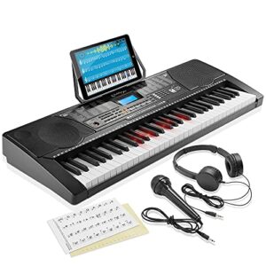 ashthorpe 61-key digital electronic keyboard piano with light up keys, beginner kit includes headphones, mic and keynote stickers