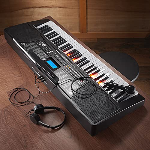 Ashthorpe 61-Key Digital Electronic Keyboard Piano with Light Up Keys, Beginner Kit Includes Headphones, Mic and Keynote Stickers