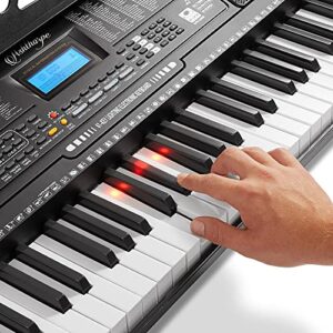 Ashthorpe 61-Key Digital Electronic Keyboard Piano with Light Up Keys, Beginner Kit Includes Headphones, Mic and Keynote Stickers