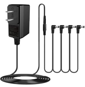 joyo dc 9v guitar pedal power supply (800ma -1a) ac wall charger adapter with 4 way daisy chain pedal cables (8.8 ft), compatible for most effect pedals (tip negative)