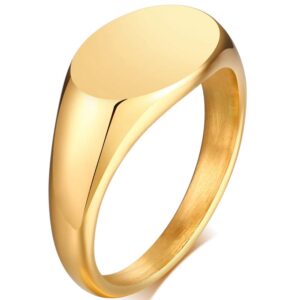 jude jewelers stainless steel classical simple plain oval shape signet style pinky wedding statement promise anniversary ring (gold, 5)