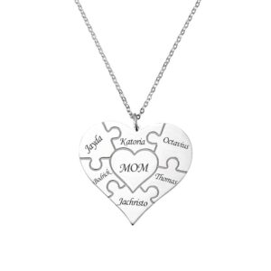 ailin custom heart puzzle necklace 925 sterling silver/stainless steel personalized engraved 1-12 name pendant family love valentine mothers day jewelry gifts for women mom grandma daughter