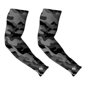 s a compression arm sleeves for men and women - upf 30+ sun protection, moisture wicking, 4-way stretch arm sleeves for work & sports (grey military camo, 2 pack)