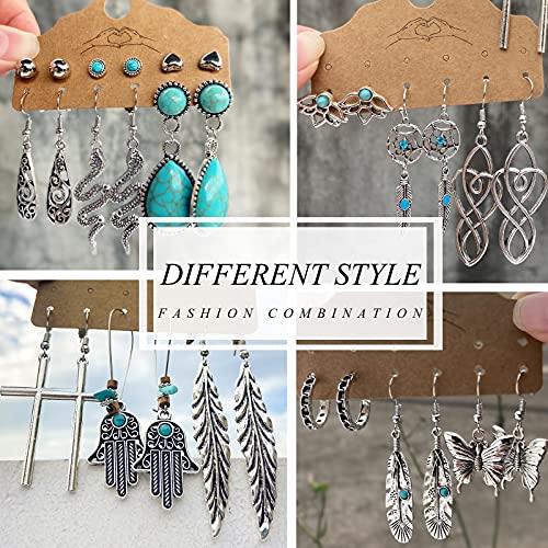 45 Pairs Silver Drop Dangle Earrings Set for Women, Boho Vintage Bronze Waterdrop Dangling Earrings