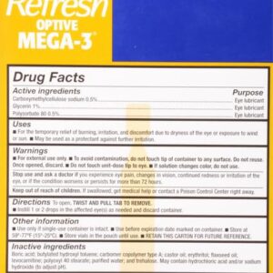 Refresh Optive MEGA-3 Lubricant Eye Drops Preservative-Free Artificial Tears, 0.01 fl oz (0.4 mL), 60 Single-Use Containers