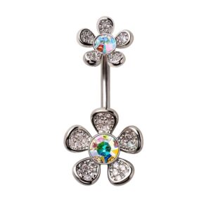 dynamique 316l surgical steel double rainbow flower belly button ring (sold per piece)