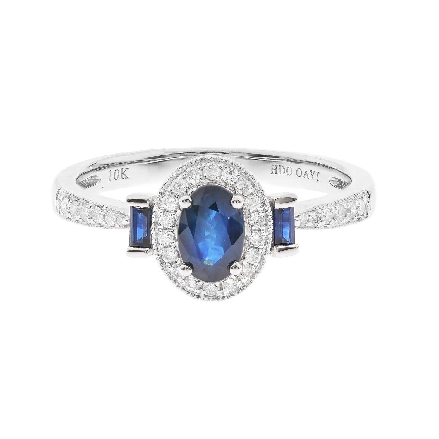 Gin and Grace 10K White Gold Genuine Blue Sapphire Ring with Diamonds for women,Ethically, White Gold gemstone stone, Sapphire