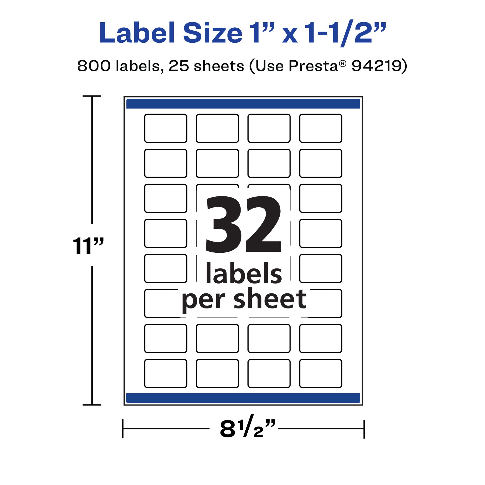 Avery Matte White Rectangle Labels with Sure Feed, 1" x 1.5", 800 Matte White Printable Labels