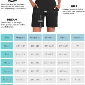 BALEAF Women's 7" Athletic Long Shorts High Waisted Running Bermuda Shorts with Pockets Black X-Large