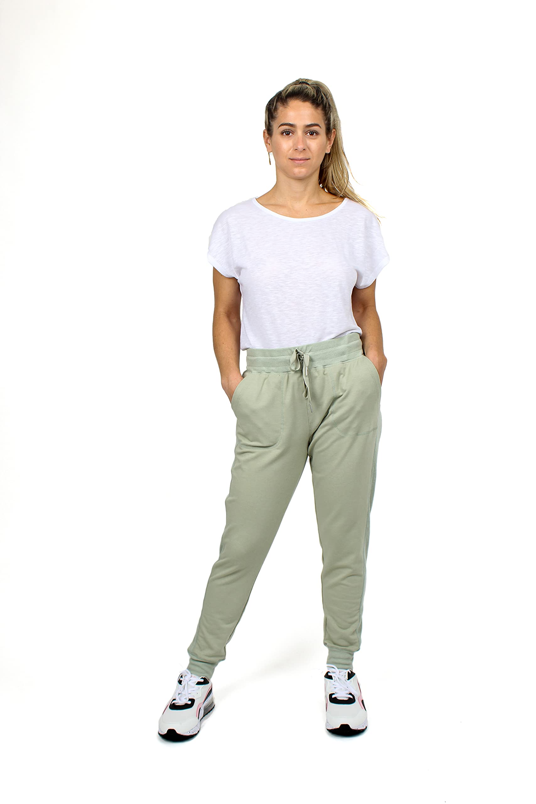 Apana Ladies Sojourn Jogger Active Yoga Sweatpants Clothing (Deep Sage, Medium)