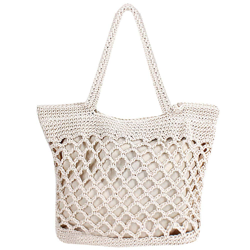 ZLM BAG US Cotton Crochet Beach Tote Bohemian Handmade Top Handle Bag Small Summer Boho Bag