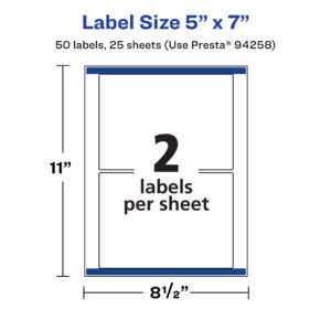 Avery Matte White Rectangle Labels with Sure Feed, 5" x 7", 50 Matte White Printable Labels