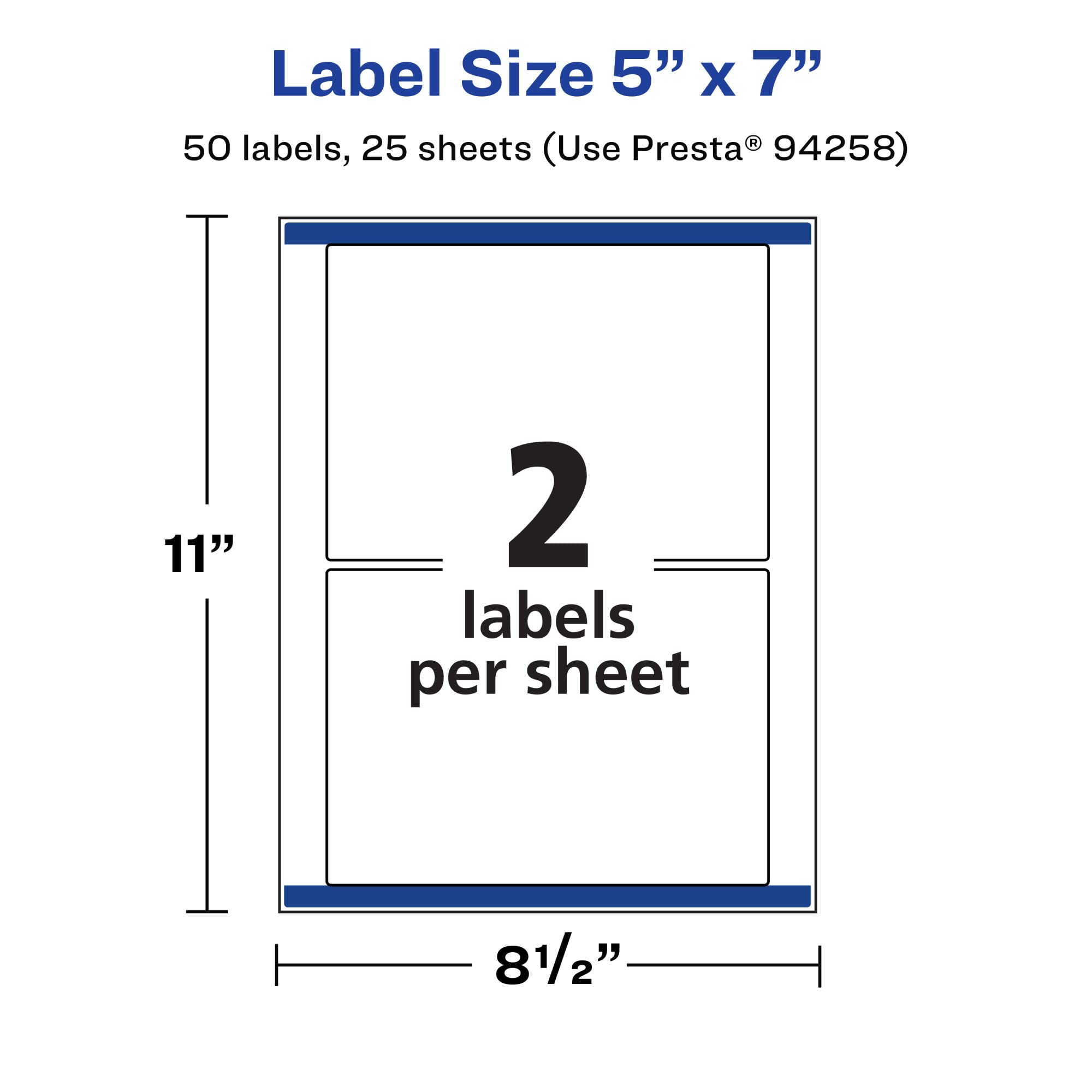 Avery Matte White Rectangle Labels with Sure Feed, 5" x 7", 50 Matte White Printable Labels