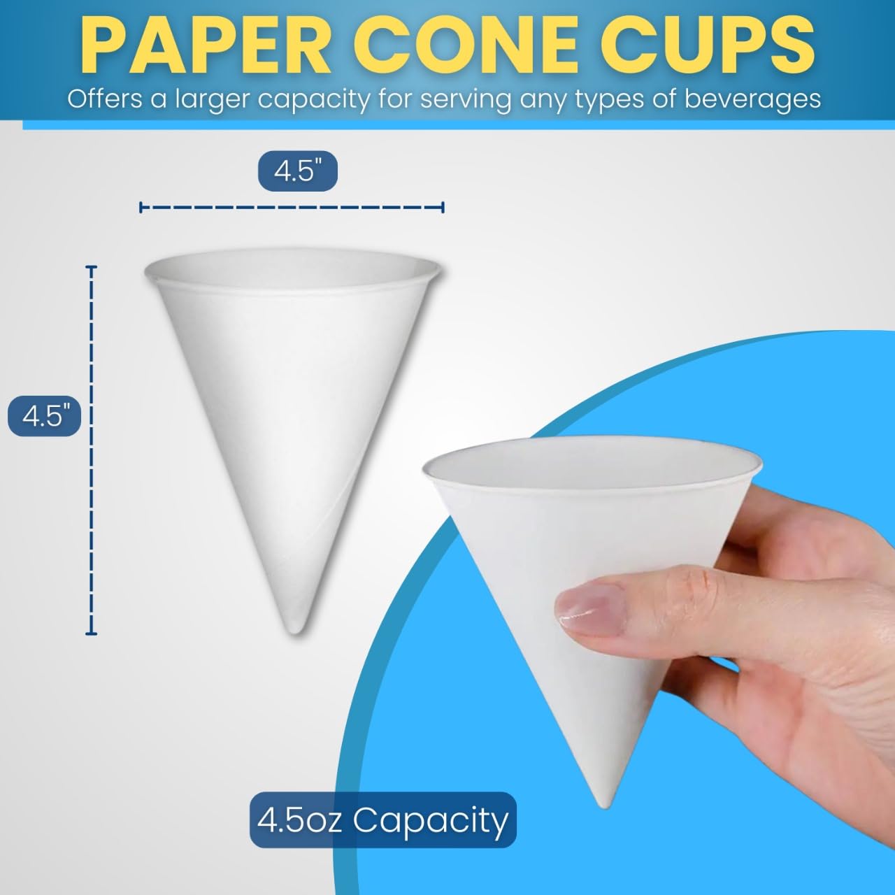 Smygoods Disposable White Paper Cone Cups (Pack of 200-4.5 oz) Eco-Friendly, Leak-Proof, Ideal for Events, Water Coolers, Quick Hydration & Efficient Cleanup