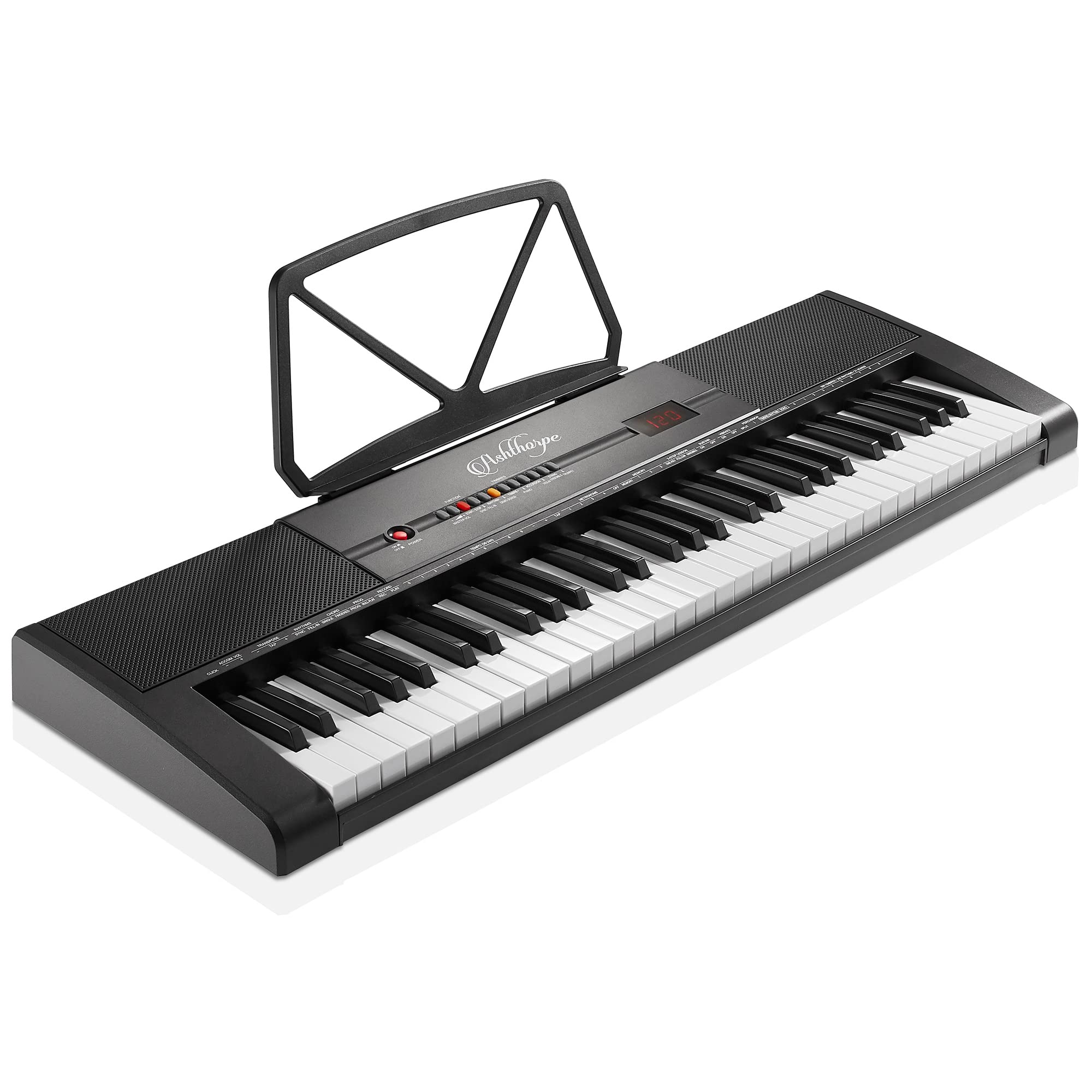 Ashthorpe 61-Key Digital Electronic Keyboard Piano, Portable Beginner Kit with Headphones, Mic and Keynote Stickers