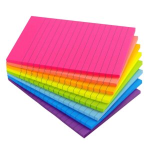 tamak 4x6 lined sticky notes bright ruled post stickies strong adhesive memo pads, 8 padspack, 45 sheetspad (multicolor-4x6), 111