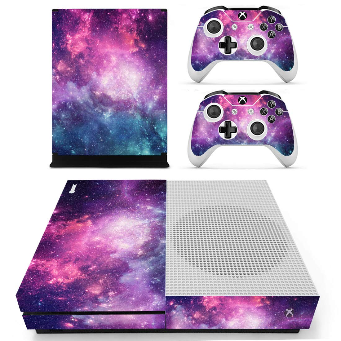 DOMILINA Protective Vinyl Skin Decal Cover for Xbox One S Console wrap Sticker Skins with Two Free Wireless Controller - Purple Starry Sky