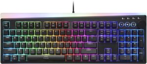 i-rocks k71m rgb mechanical gaming keyboard with media control knob, gateron switches (brown), 107 keys w/full nkro, pbt keycaps, multimedia hotkeys, detachable usb-c cable and onboard storage, black