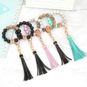 XquiziFit Keychain Bracelet Elastic Silicone Beaded Wristlet Bangle Car Keys Wallet Holder Chains for Women Black