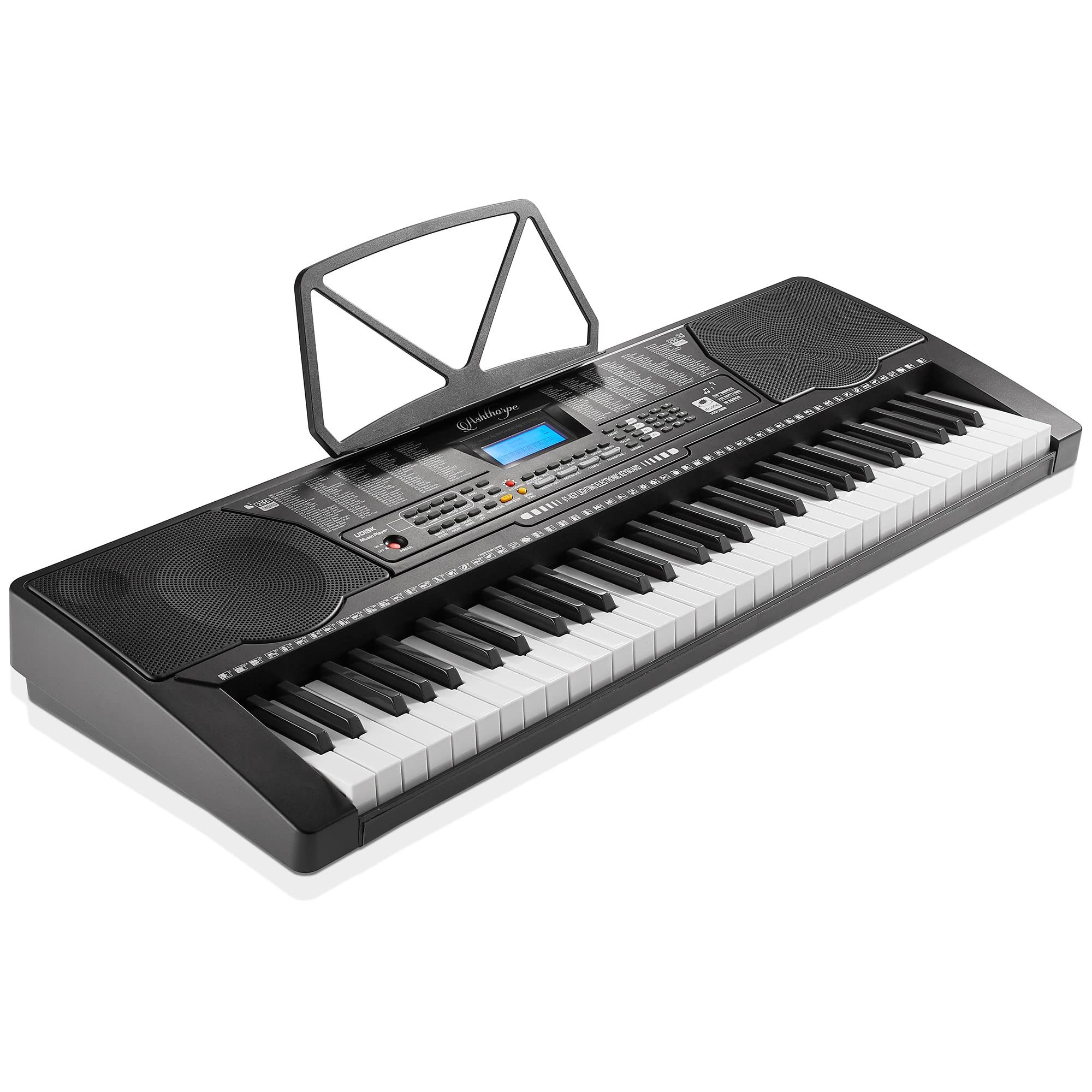 Ashthorpe 61-Key Digital Electronic Keyboard Piano with Light Up Keys, Beginner Kit Includes Stand, Stool, Headphones, Mic and Keynote Stickers