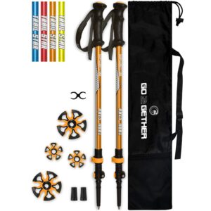 g2 trekking hiking poles telescopic/aluminum alloy/comfort bmm handle/auto-adjustable strap/quick flip lock/snow baskets attached (pack of 2 poles), orange