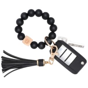 xquizifit keychain bracelet elastic silicone beaded wristlet bangle car keys wallet holder chains for women black