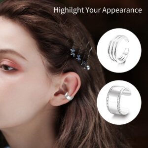 LOYALLOOK 20PCS Ear Cuff Earrings Set Adjustable for Women Stainless Steel Non-Piercing Cartilage Clip On Wrap Earring Fake Helix Cartilage Cuffs Fake Lip Nose Ring Silver Tone