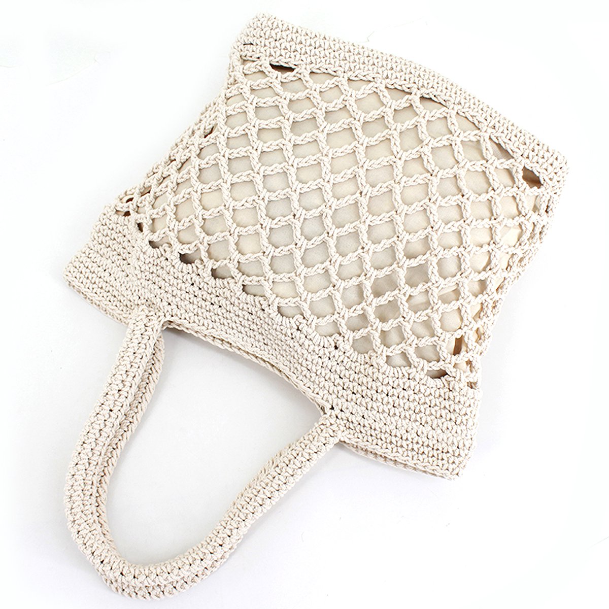 ZLM BAG US Cotton Crochet Beach Tote Bohemian Handmade Top Handle Bag Small Summer Boho Bag