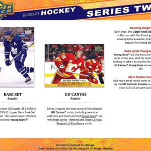 2020/21 Upper Deck Series 2 Hockey Blaster Box - 6 Packs Plus 1 Bonus Pack - 8 Cards Each - 1 Young Guns card per box on average