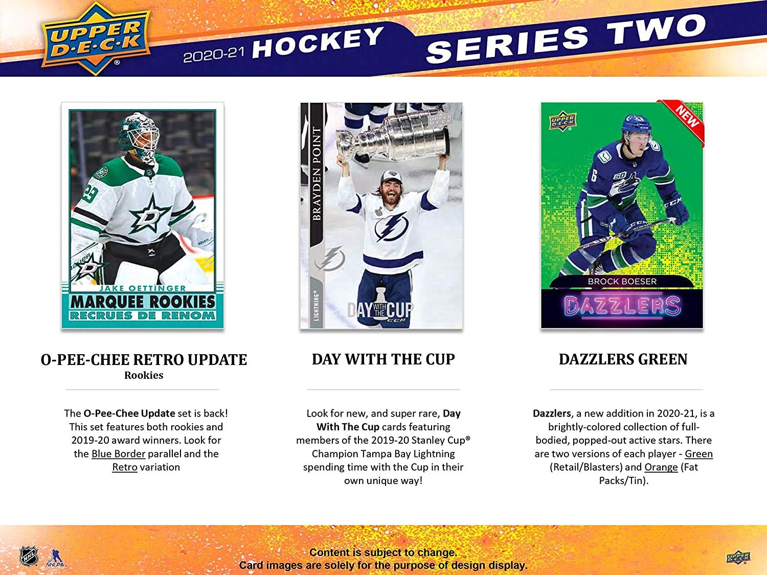 2020/21 Upper Deck Series 2 Hockey Blaster Box - 6 Packs Plus 1 Bonus Pack - 8 Cards Each - 1 Young Guns card per box on average