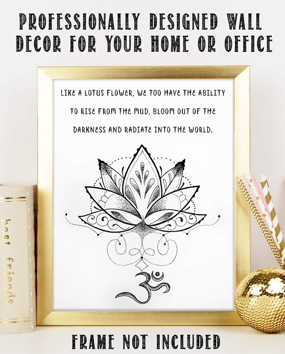 TJ Originals Like a Lotus Flower Quote - Spiritual and Boho Wall Decor - Namaste Zen and Meditation Aesthetic Room Decor - Unframed 11x14 Wall Art Print for Living Room or Yoga Studio