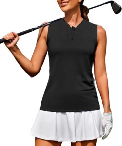 coorun womens golf shirt collarless polo tank tops with 1/4 zip sleeveless athletic tennis shirts for women