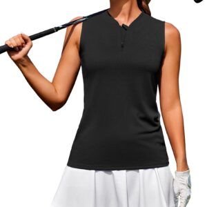 COOrun Womens Golf Shirt Collarless Polo Tank Tops with 1/4 Zip Sleeveless Athletic Tennis Shirts for Women