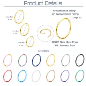 JOERICA 36PCS 20G Stainless Steel Nose Ring Hoop for Women Men Nose Piercing Jewelry Septum Ring Lip Cartilage Helix Hoop Piercing 6MM 8MM 10MM