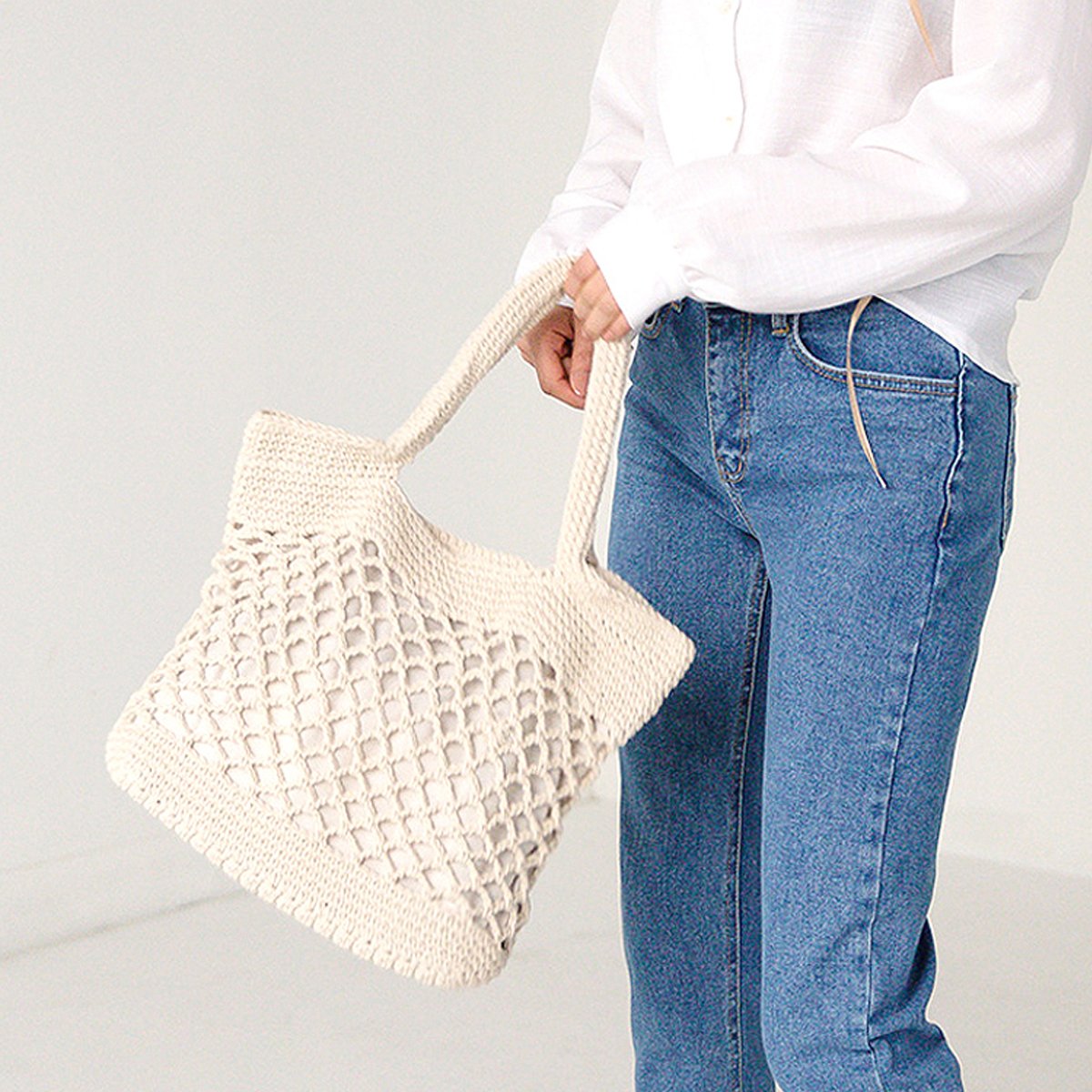 ZLM BAG US Cotton Crochet Beach Tote Bohemian Handmade Top Handle Bag Small Summer Boho Bag