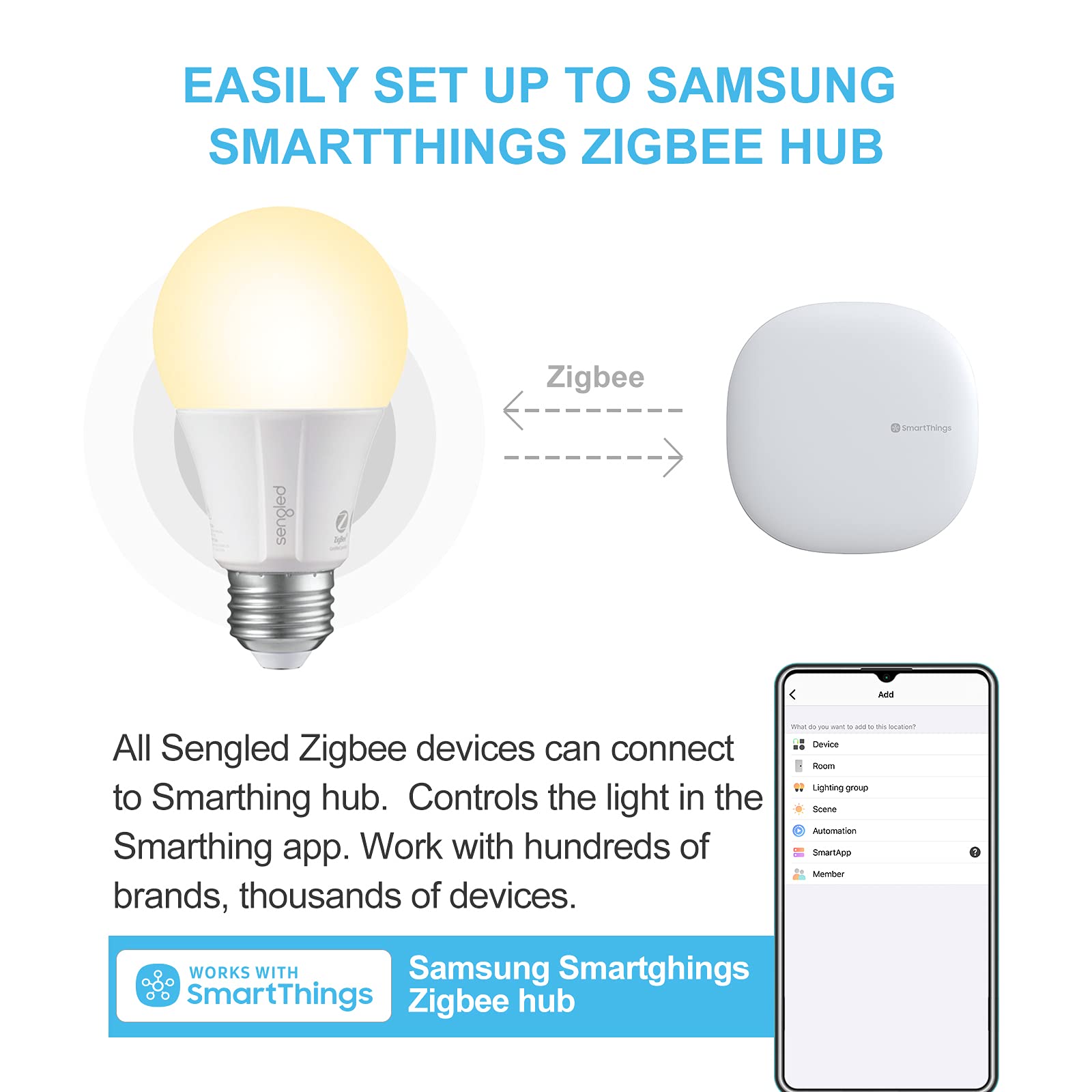 Sengled Zigbee Smart Bulbs, Smart Hub Required, Works with SmartThings and Echo with Built-in Hub, Voice Control with Alexa and Google Home, Soft White 60W Eqv. A19 Alexa Light Bulb, 10 Pack